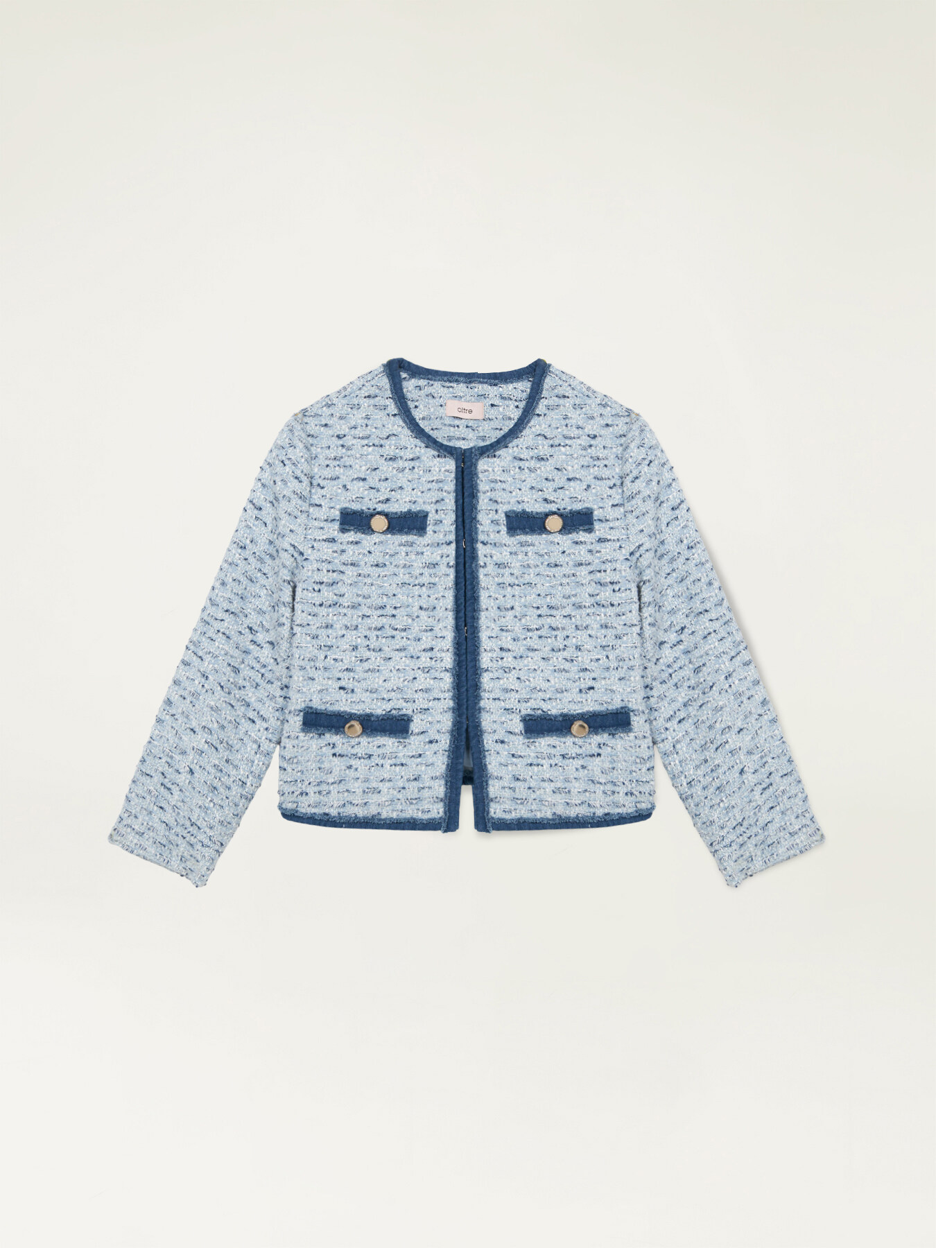 Tweed and denim boxy jacket