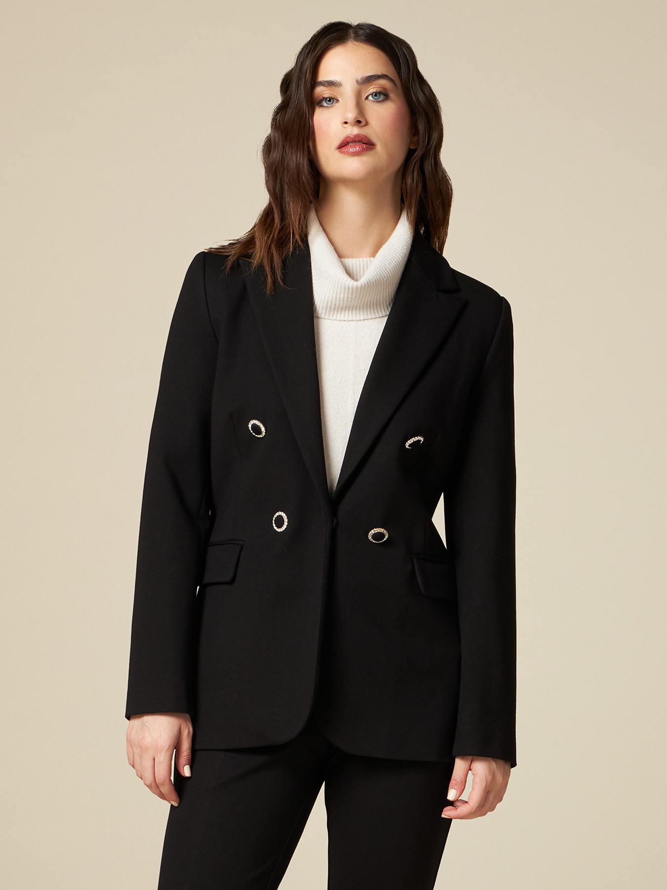 Milano-stitch blazer with jewel buttons