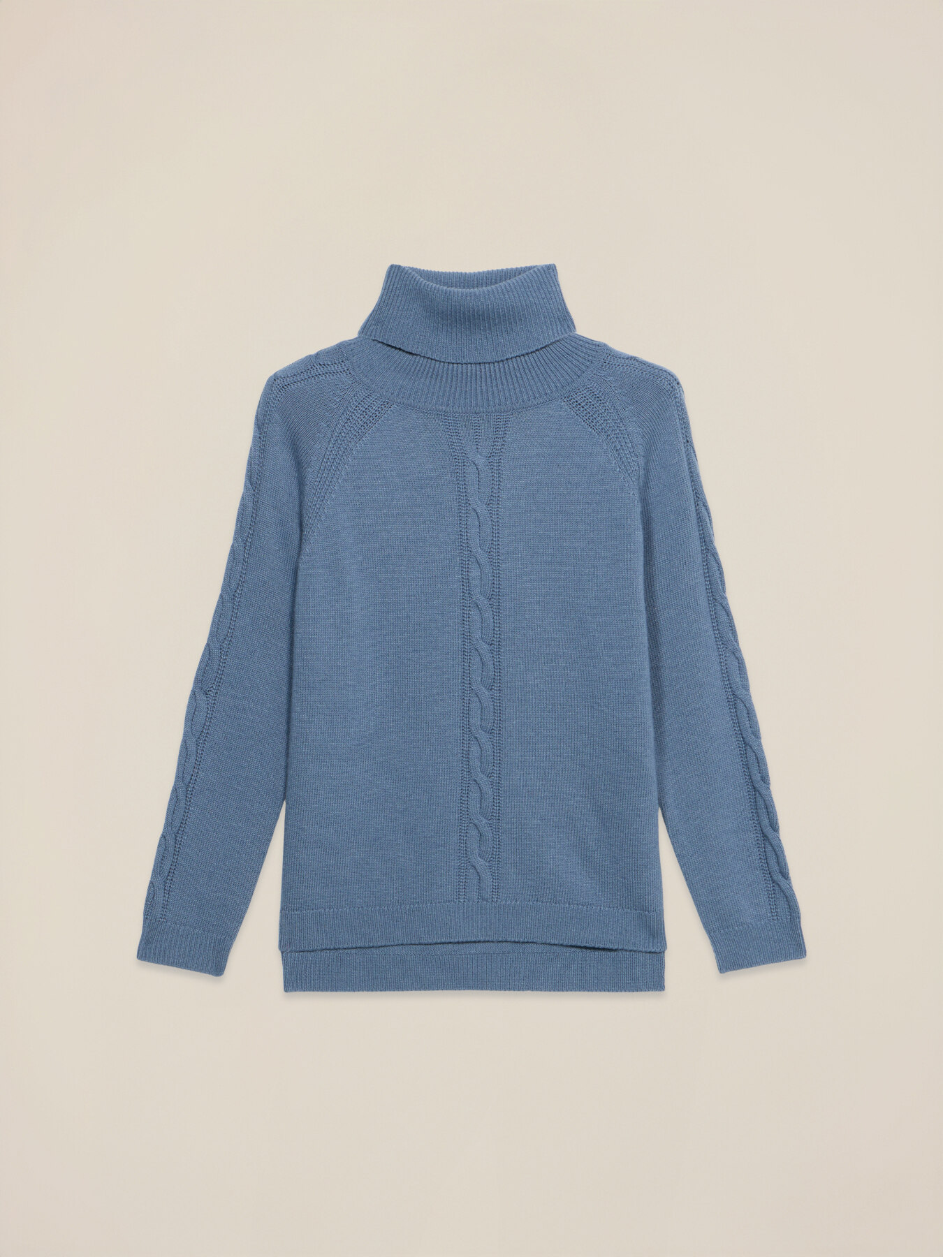 Pull à col roulé en mélange cachemire à torsades