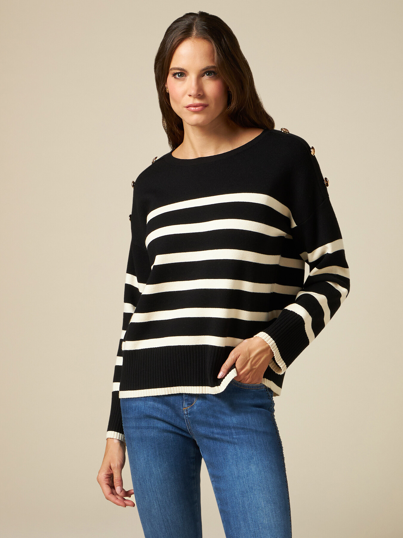 Maglia a righe con bottoni army