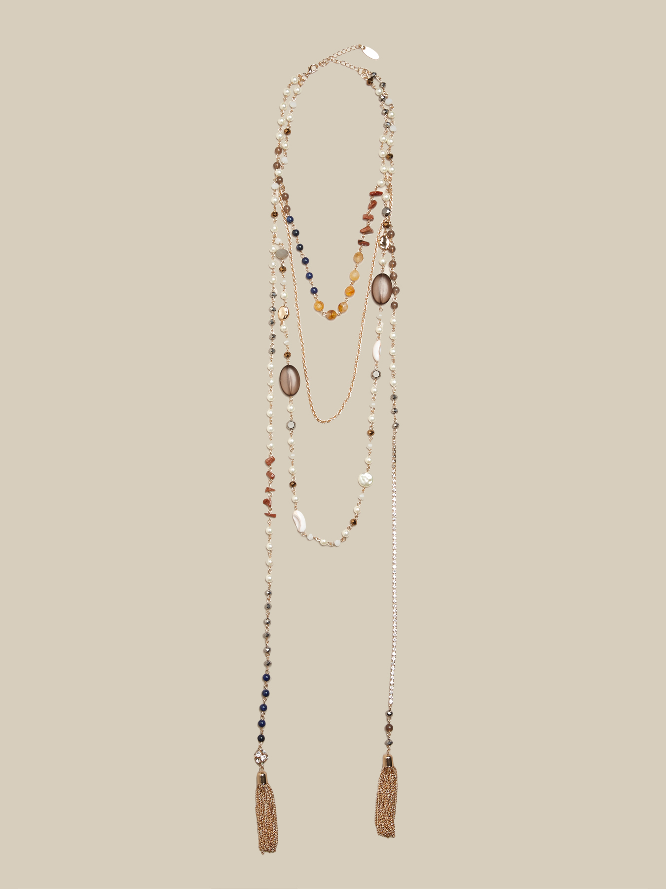 Collier à rangs multiples avec pierres et perles