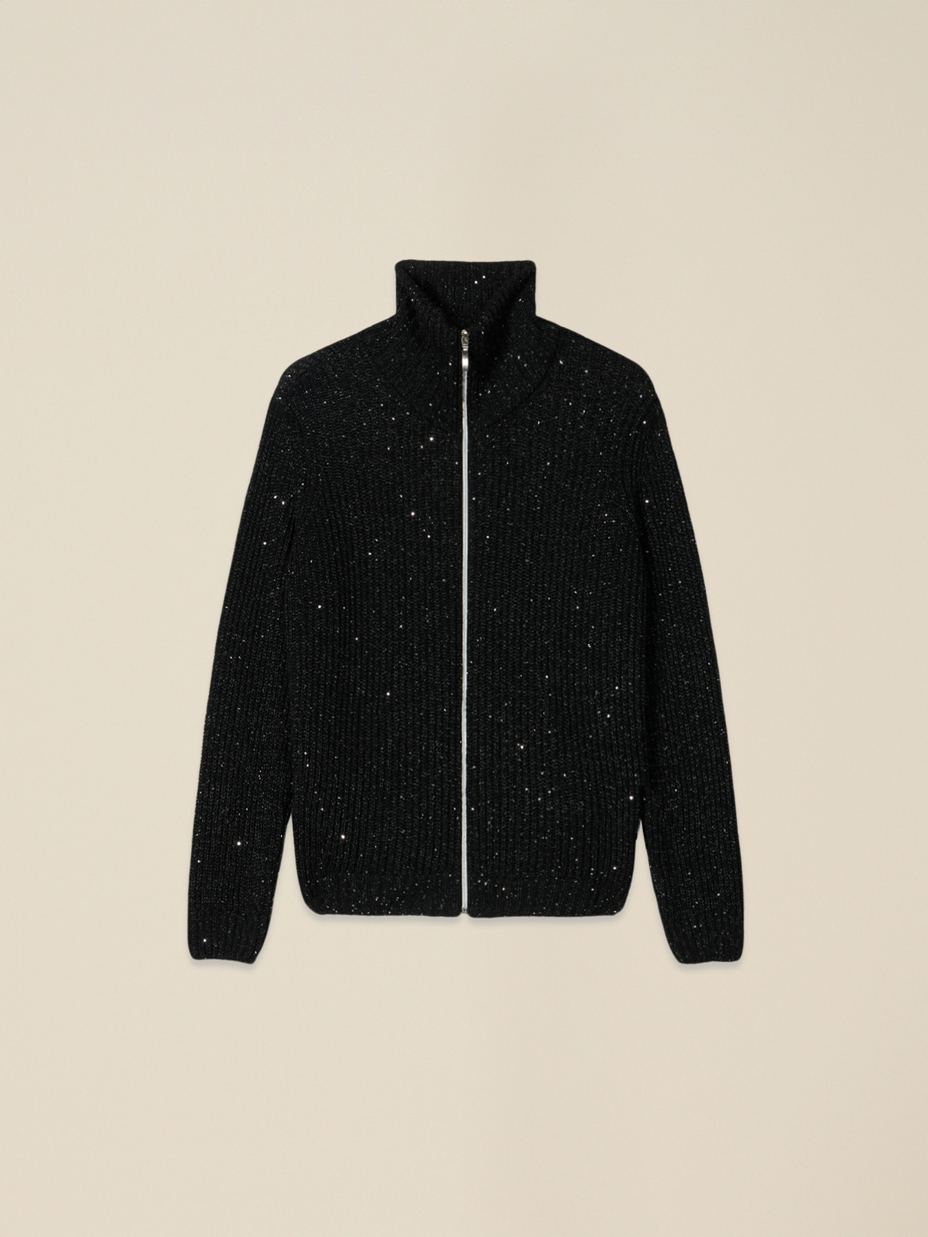Cardigan with zip and micro sequins