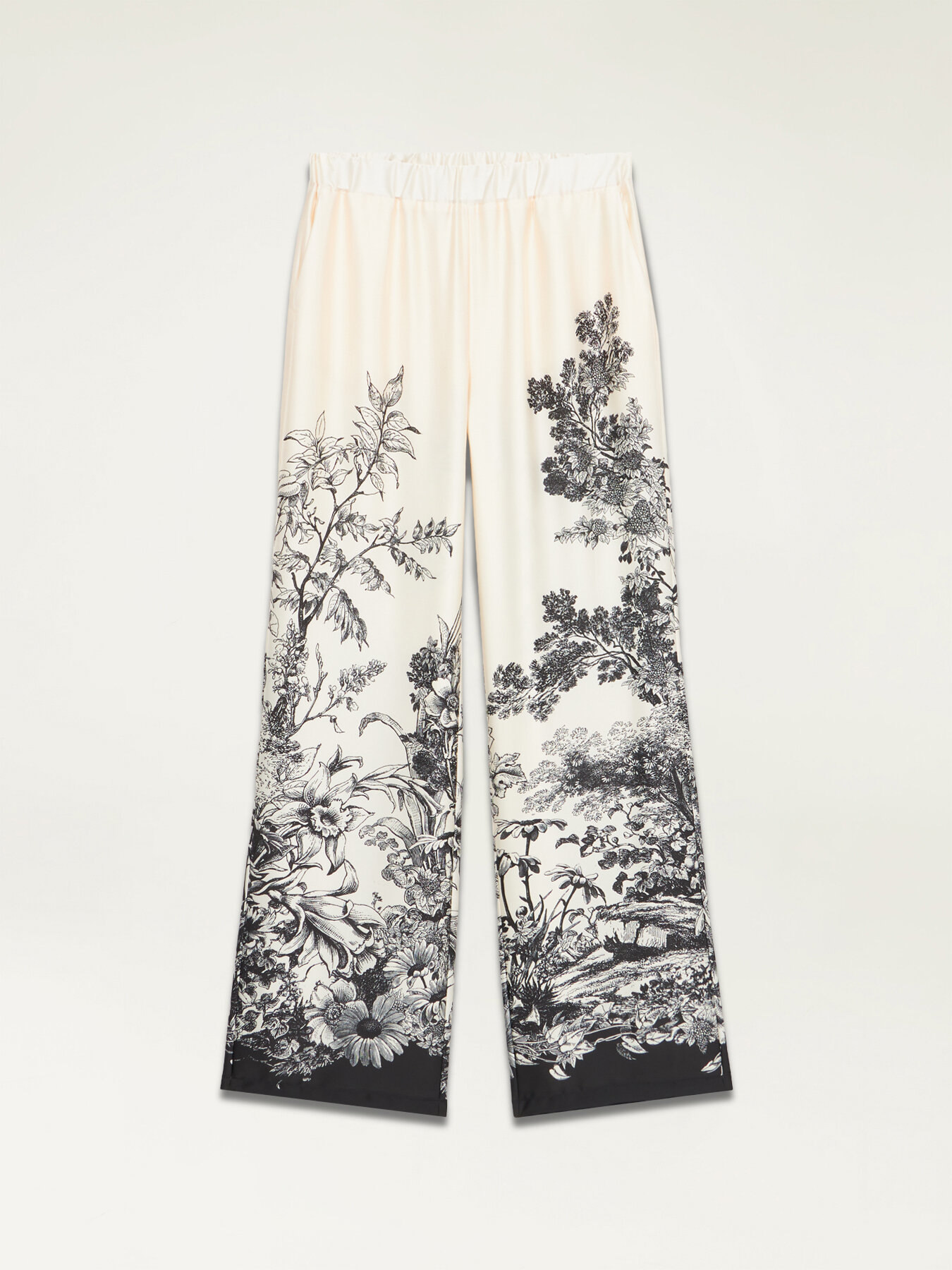 Pantalón modelo palazzo de raso estampado