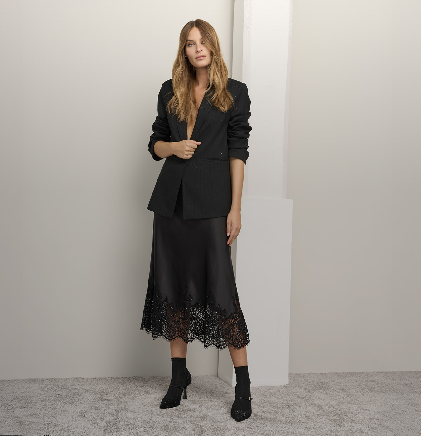 T-shirt bimaterica maniche lunghe